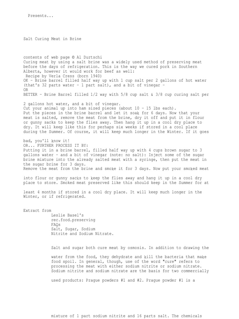 Salt Curing Meat | PDF | Curing (Food Preservation) | Ham