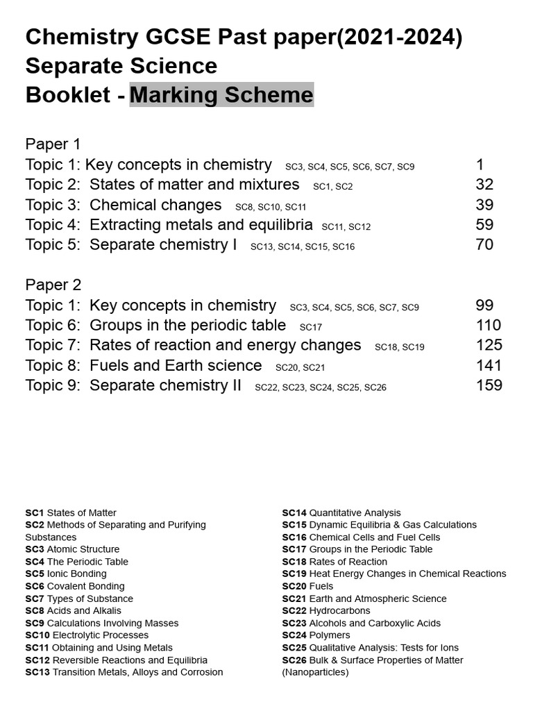 Booklet - Marking Scheme Chemistry GCSE | PDF