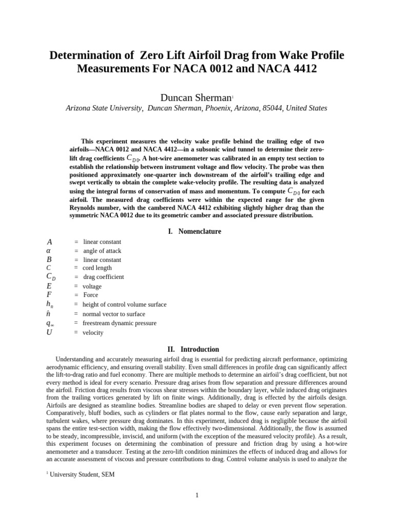 Determination of Zero Lift Airfoil Drag From Wake Profile Measurements ...