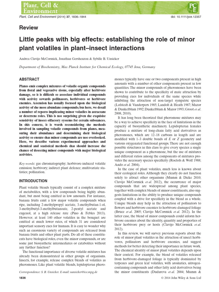 Plant Cell Environment - 2014 - CLAVIJO MCCORMICK - Little Peaks With ...
