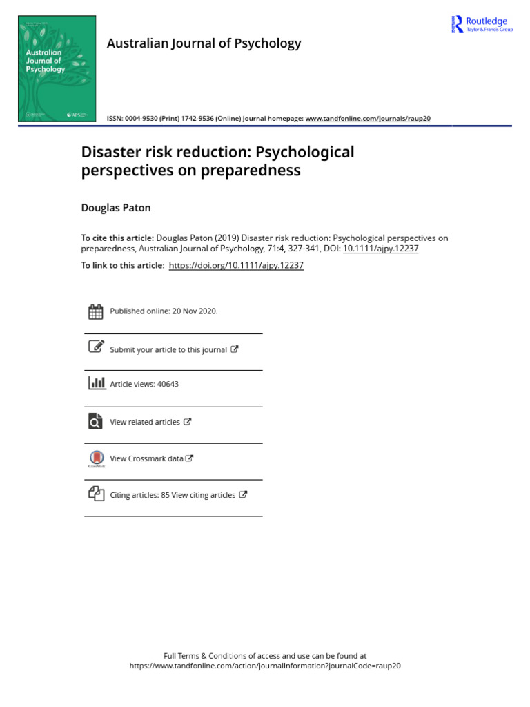Disaster Risk Reduction Psychological Perspectives On Preparedness ...