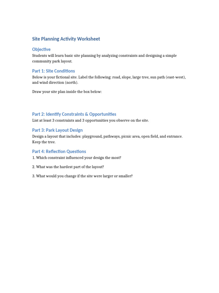 Site Planning Activity Printable | PDF