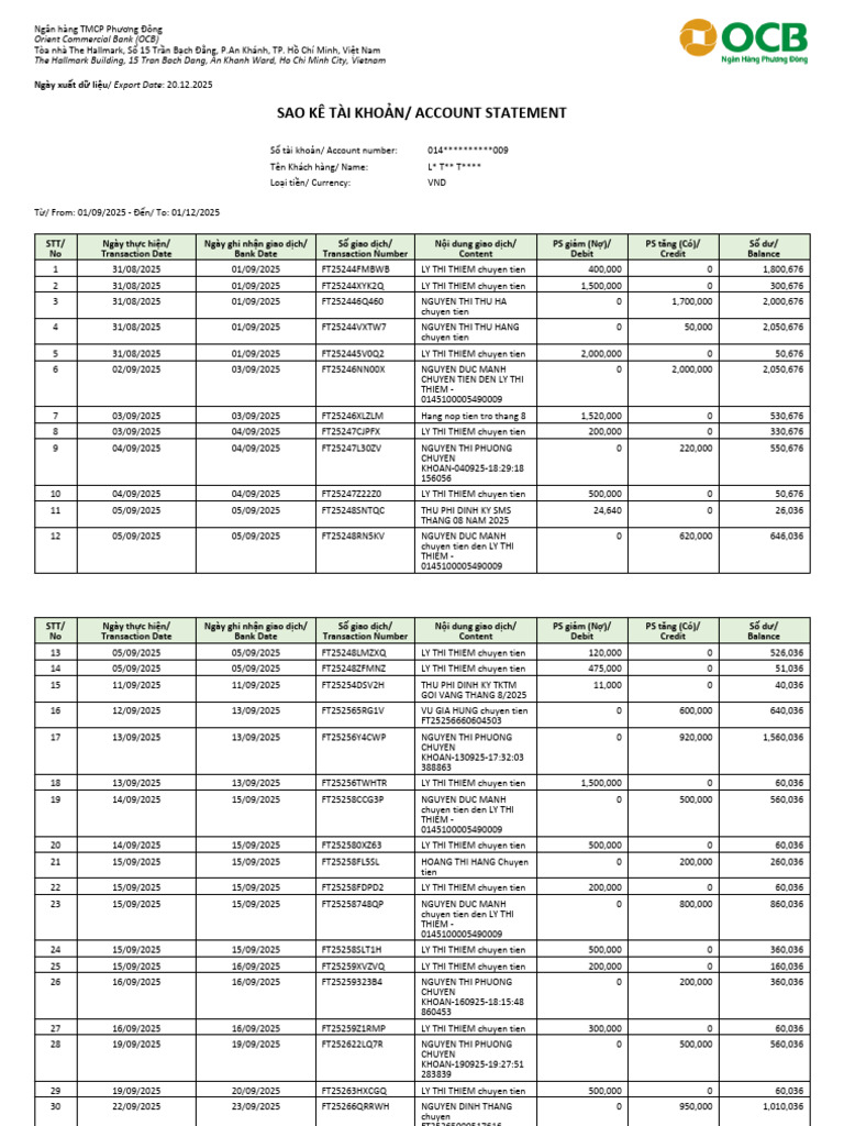Ocb Account Statement File | PDF