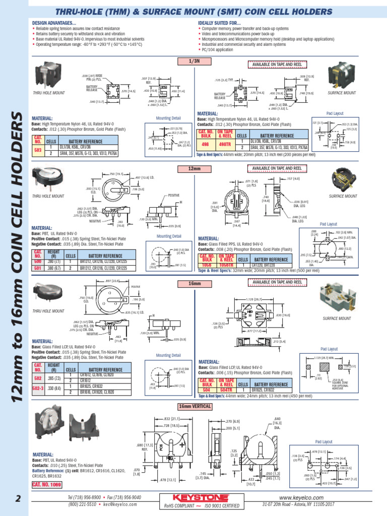Coin Cell Holders 12 16mm | PDF | Electronics