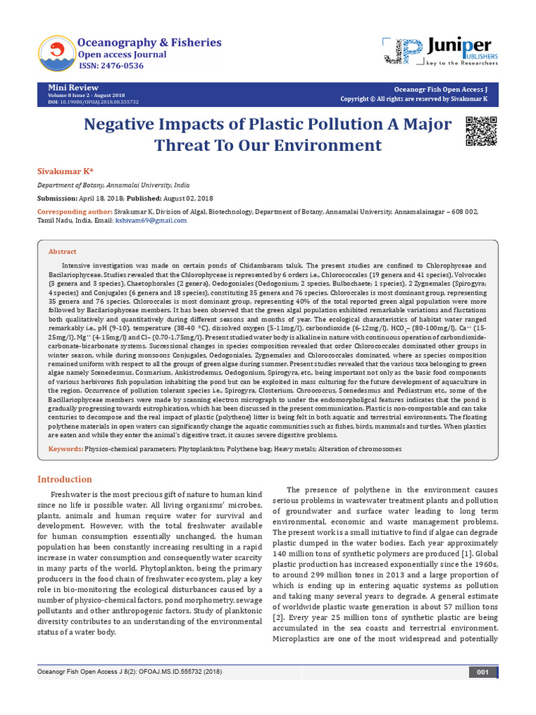 Negative Impacts of Plastic Pollution A Major Thre | PDF | Autophagy ...