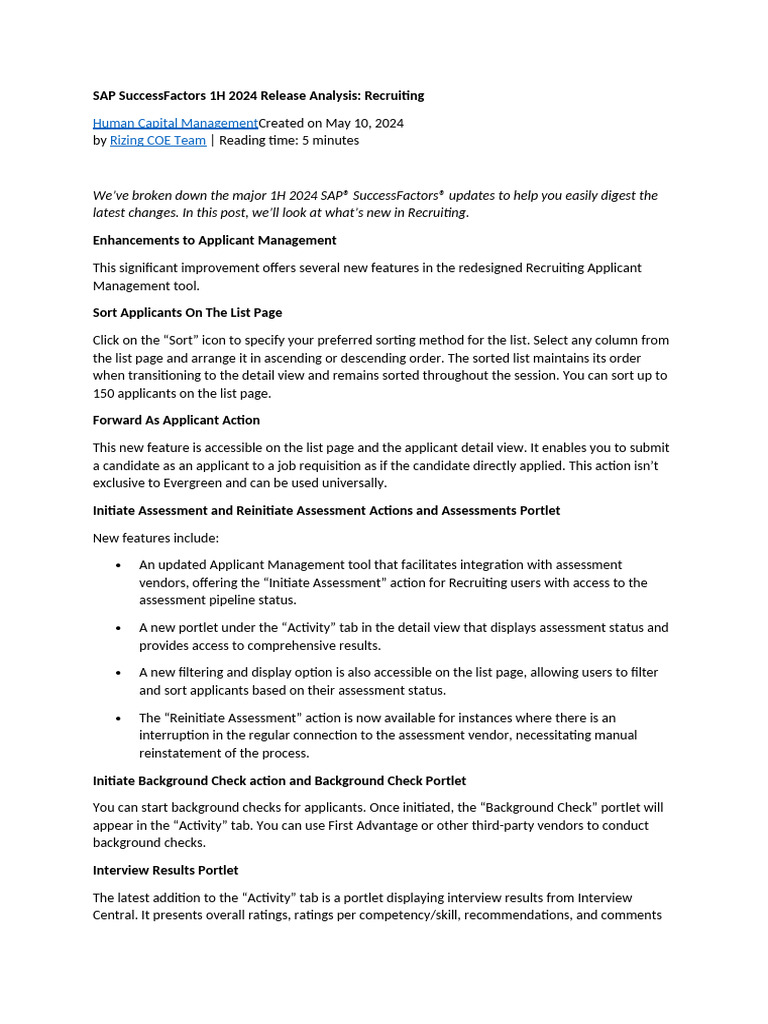1H 2024 SAP SuccessFactors Release Analysis | PDF | Recruitment ...