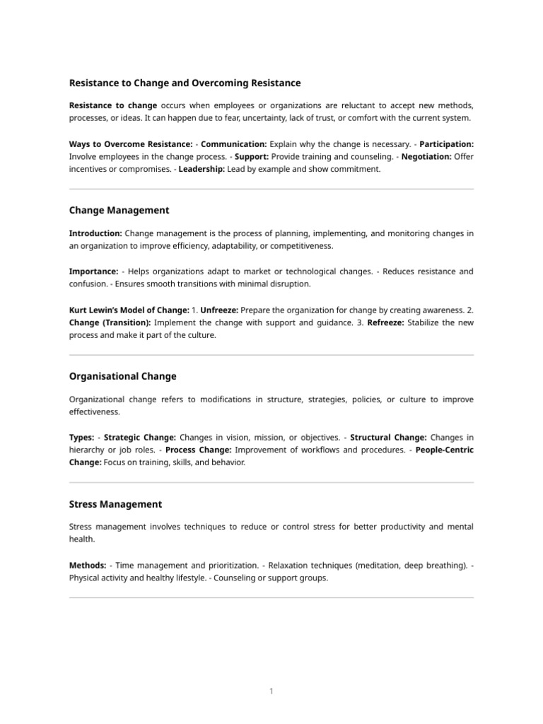 Change Management Summary | PDF | Change Management | Organizational ...