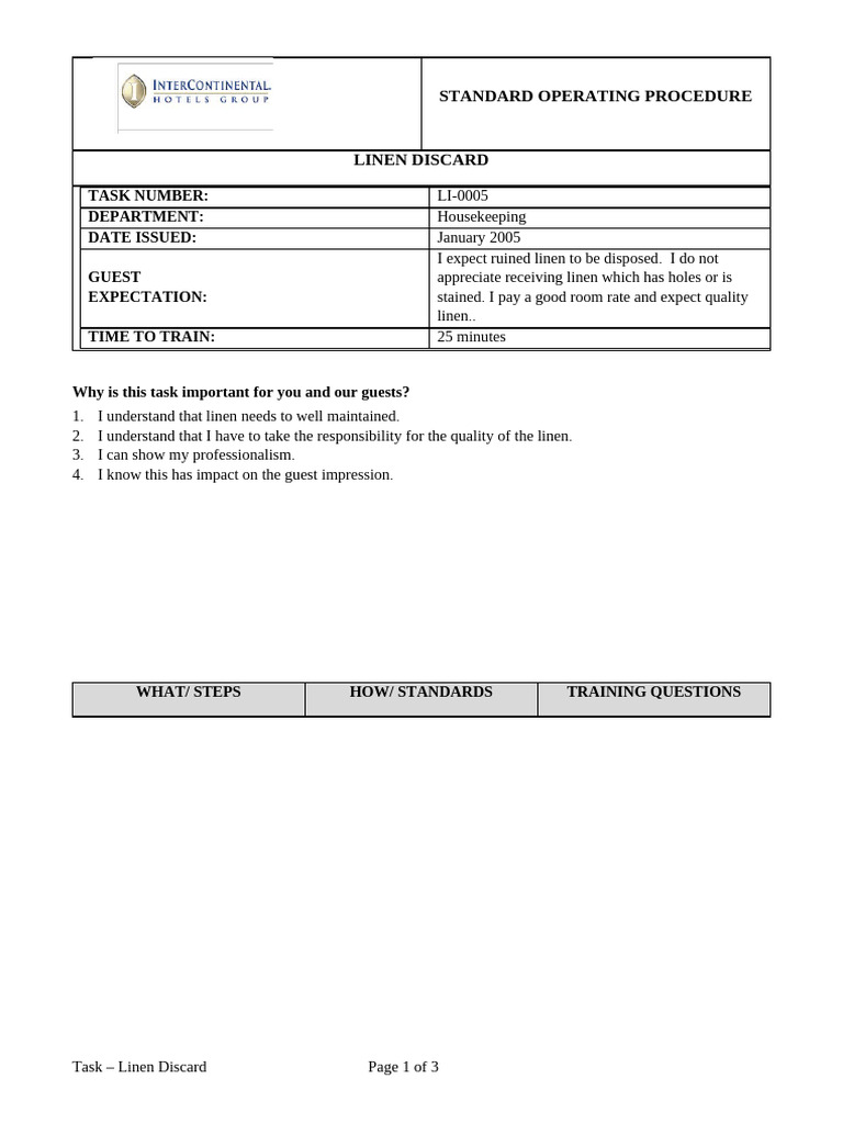 SOP Linen Discard | PDF | Linens