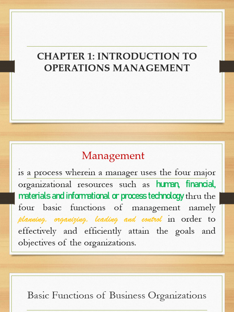 Chapter 1 Introduction To Operations Management | PDF | Operations ...