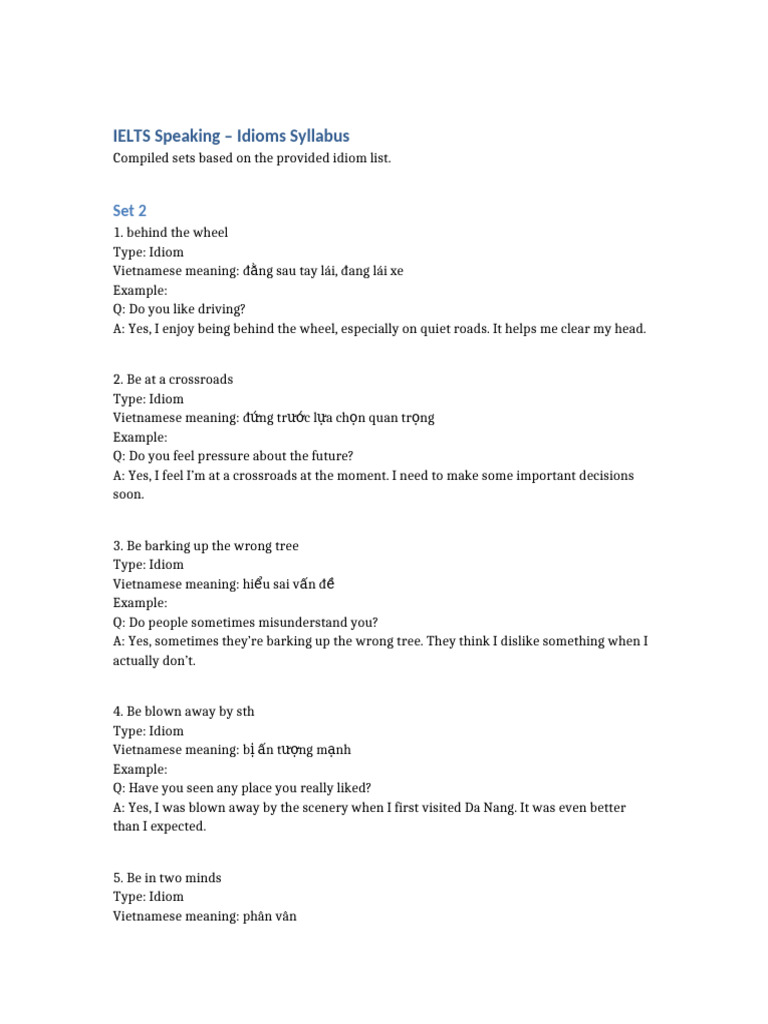 IELTS Speaking Idioms Sets 2 To 5 | PDF