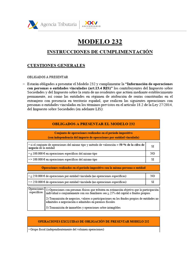 Instrucciones Modelo 232 | PDF | Impuestos