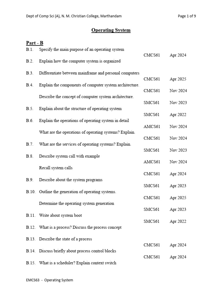 Operating Systems - Question Bank - 03 | PDF | Scheduling (Computing ...