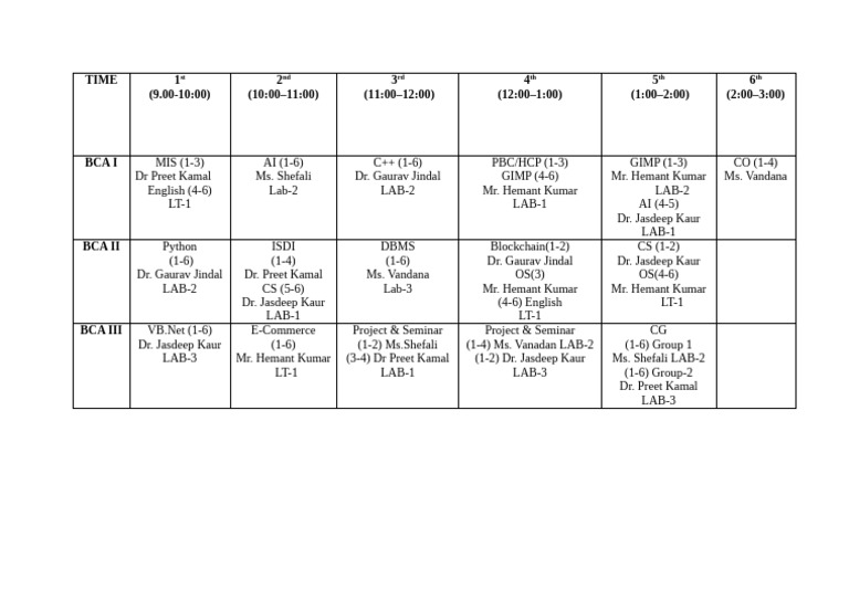 Timetable (2026) Jan 2 | PDF