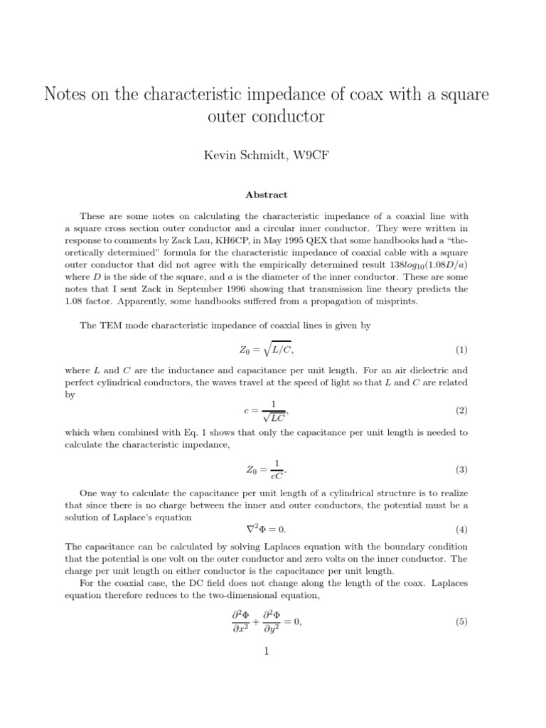 Coax Square Outer | PDF | Coaxial Cable | Capacitance