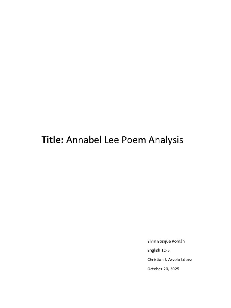 Title Annabel Lee Poem Analysis | PDF