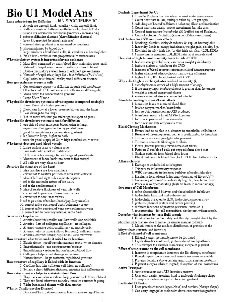 Bio Unit 1 Model Ans | PDF | Translation (Biology) | Artery