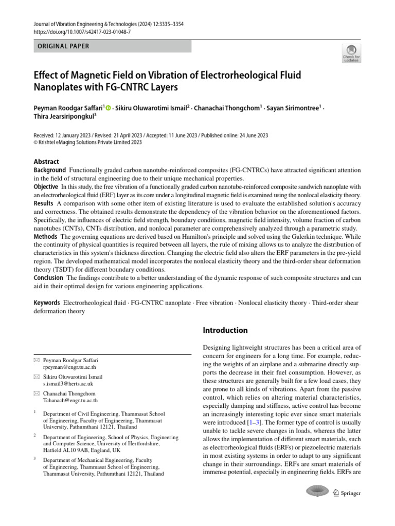 Effect of Magnetic Field On Vibration of Electrorheological Fluid ...