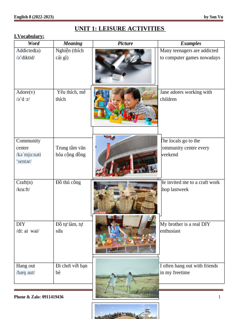 English 8 - Unit 1 - Leisure Activities - by Son Vu - For Students ...