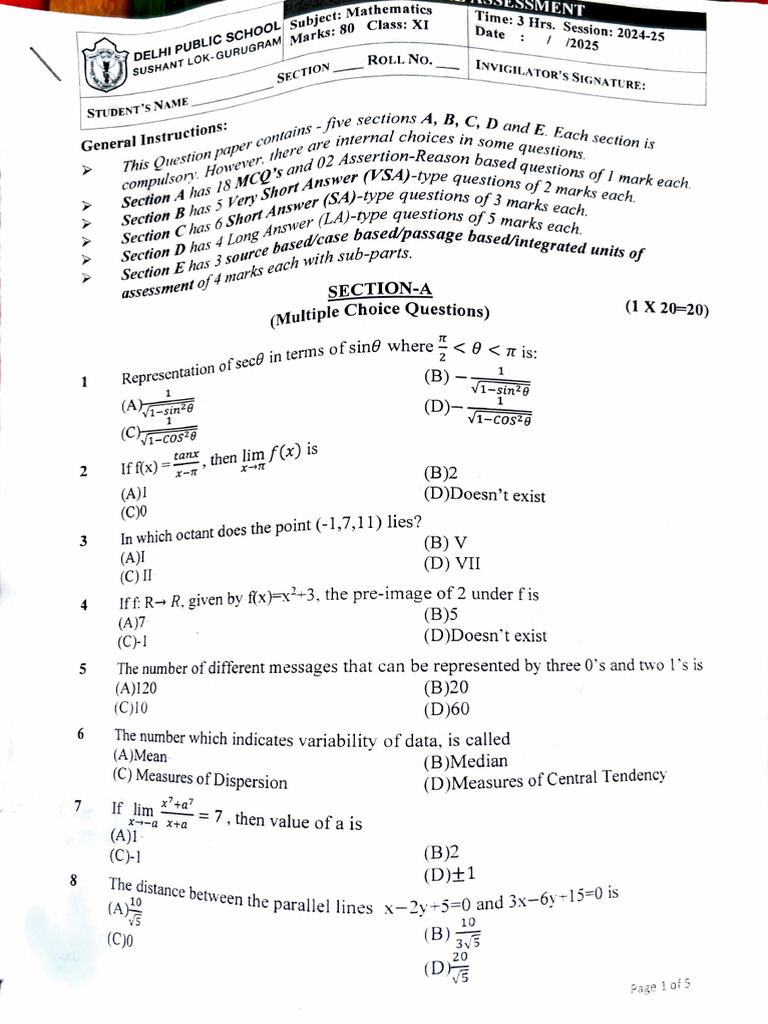 Maths Final DPSSL | PDF