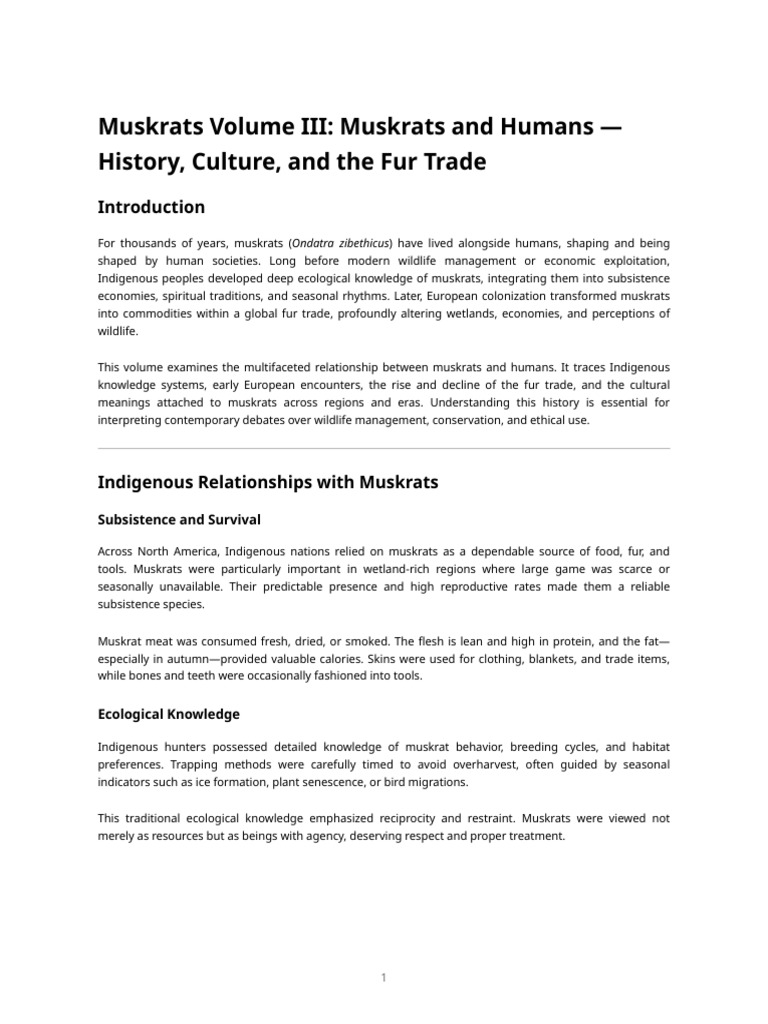 Muskrats Volume Iii - Muskrats and Humans - History, Culture, and The ...