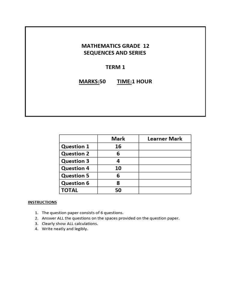 Investigation and Memo Sequences and Series GR 12 | PDF | Mathematics ...
