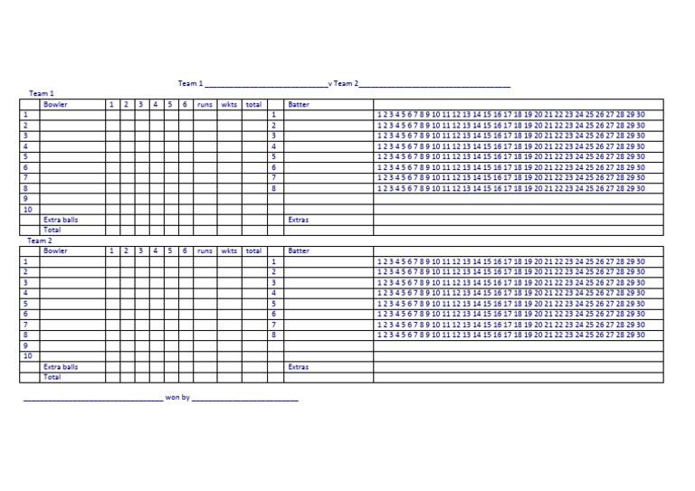 Cricket Score Sheet Template 1 | PDF | Athletic Sports | Throwing