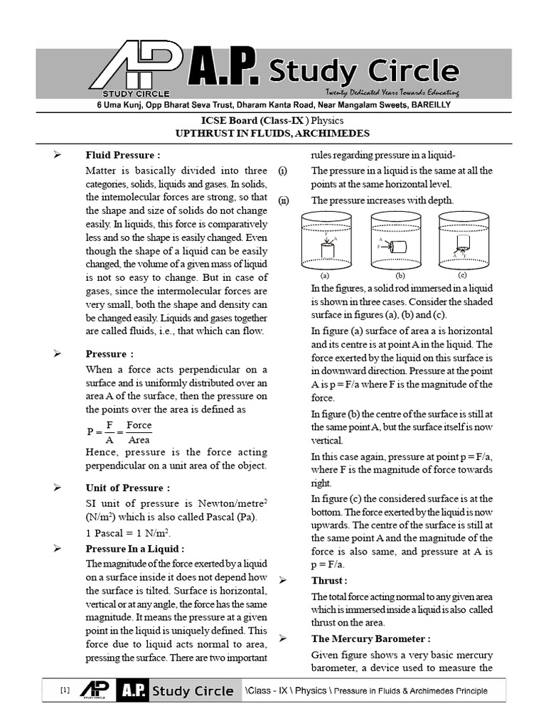 Upthrust & Fluids & Archimedies Principle | PDF | Buoyancy | Density