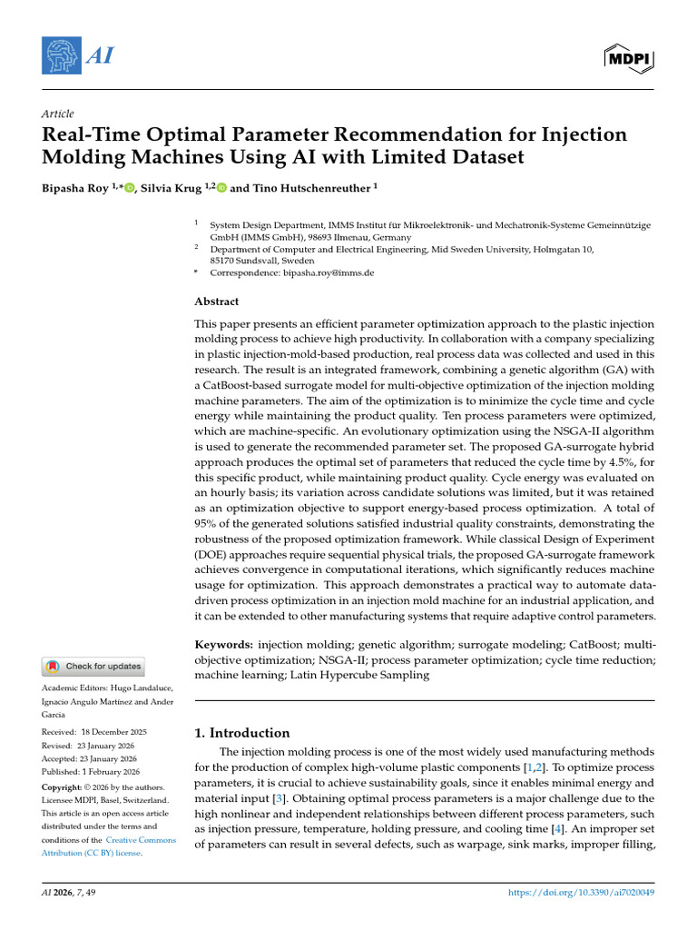 Real-Time Optimal Parameter Recommendation For Injection Molding ...