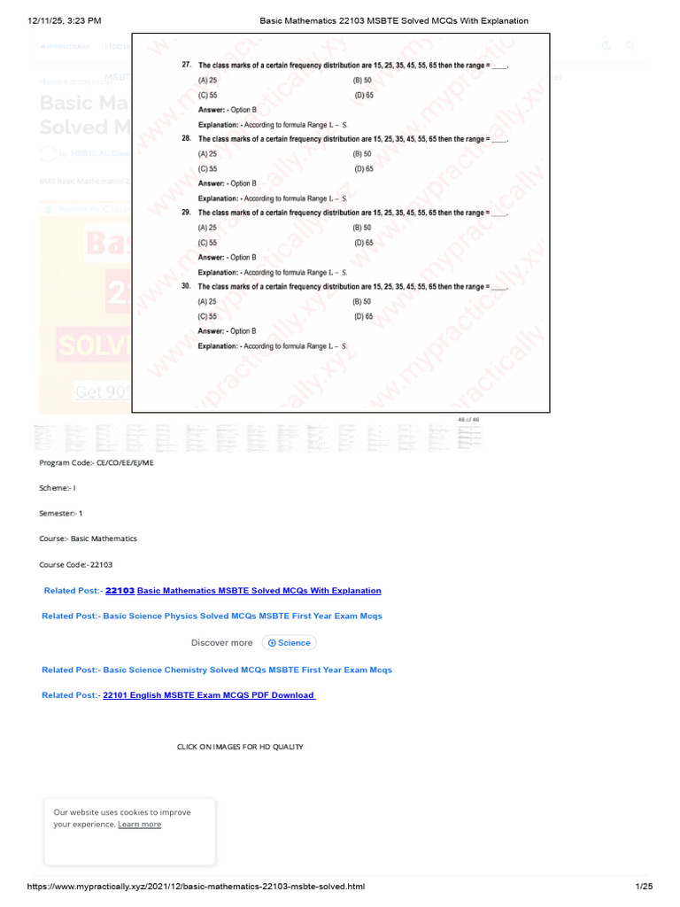 Basic Mathematics 22103 MSBTE Solved MCQs With Explanation | PDF ...