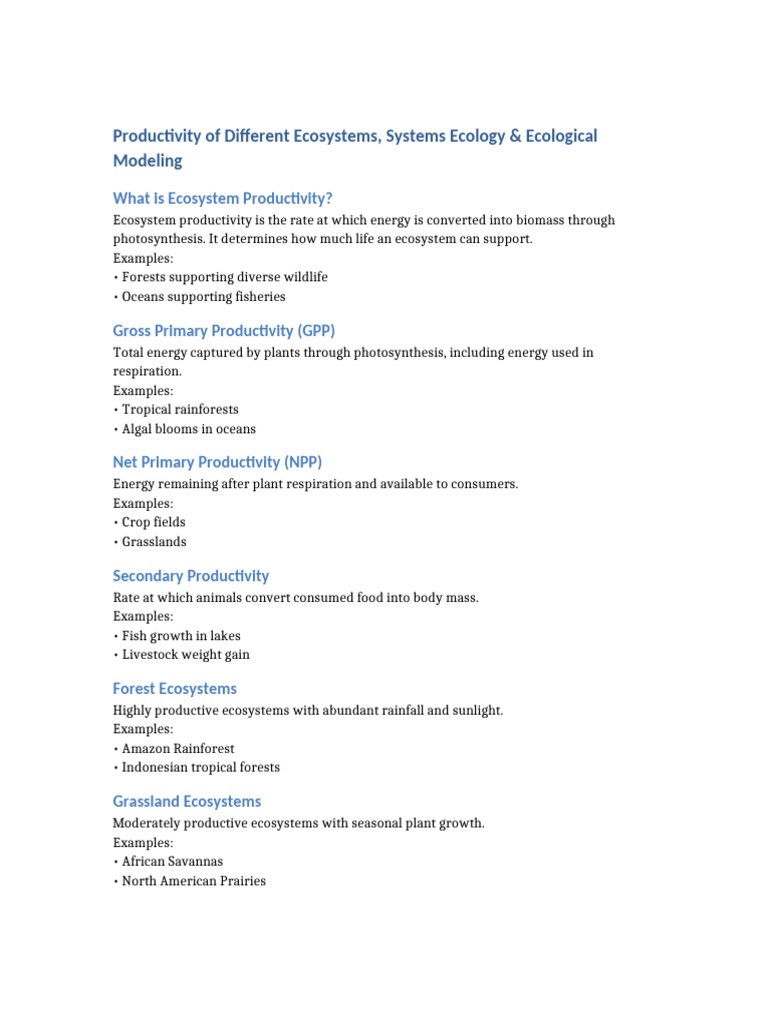 Ecosystem Productivity Systems Ecology Ecological Modeling | PDF ...