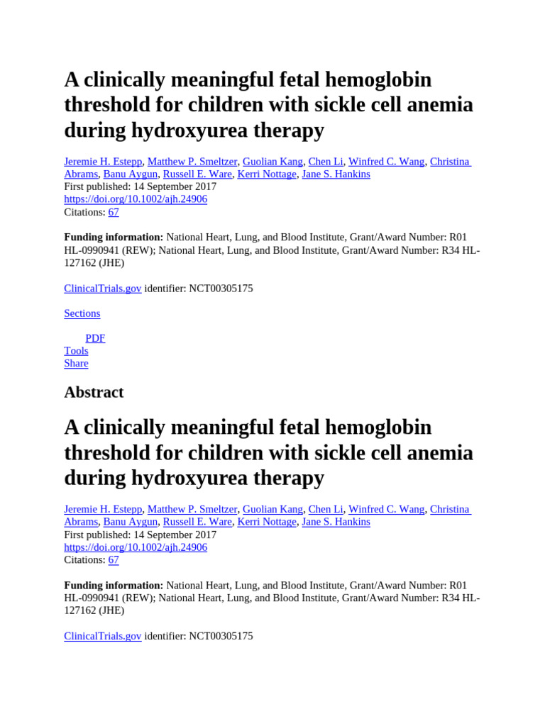 A Clinically Meaningful Fetal Hemoglobin Threshold For Children With ...