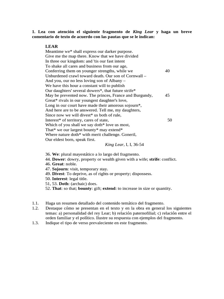 PEC2 Literatura Inglesa Rey Lear | PDF | Rey Lear | Ritmo