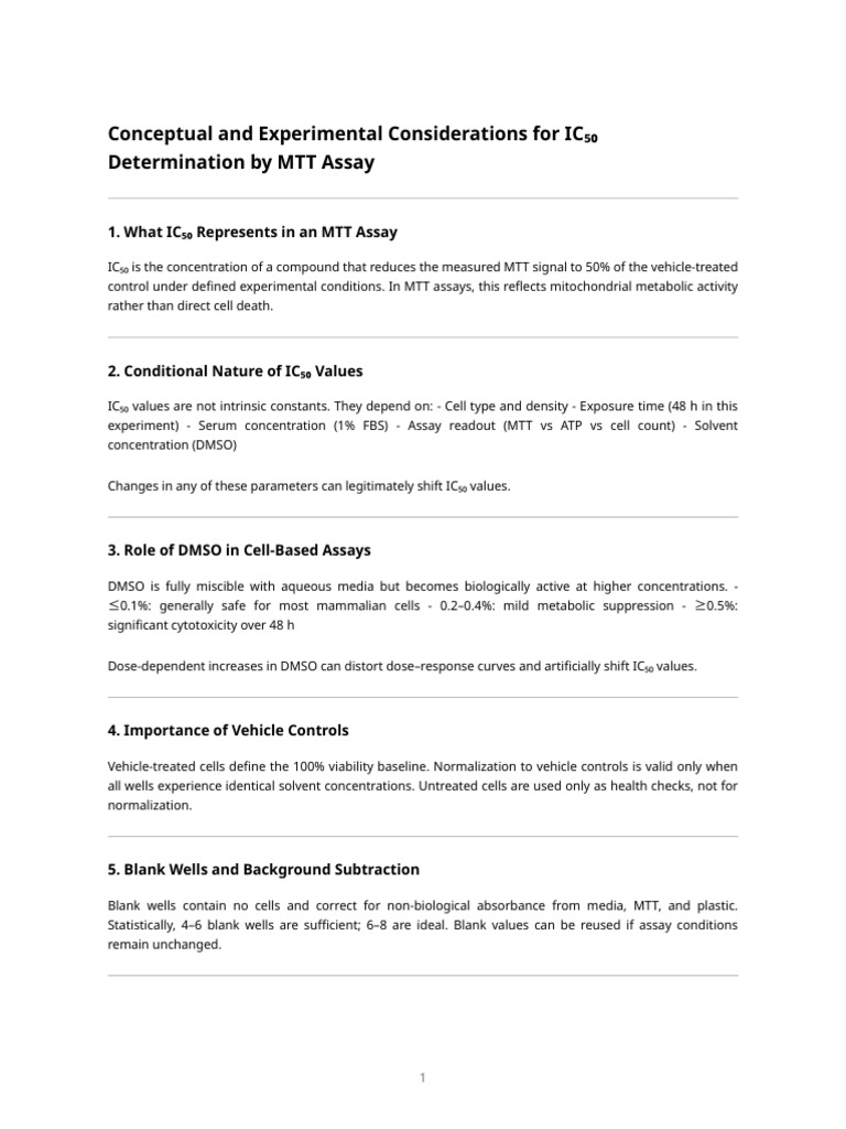 MTT Ic50 Design and Interpretation Notes | PDF | Assay | Dimethyl Sulfoxide