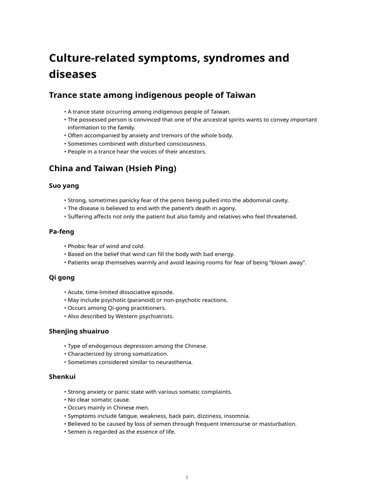 Exam Notes - Culture-Related Symptoms, Syndromes and Diseases | PDF ...