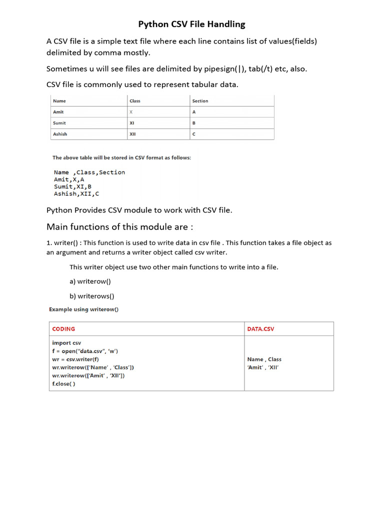 Basics of CSV FILE | PDF