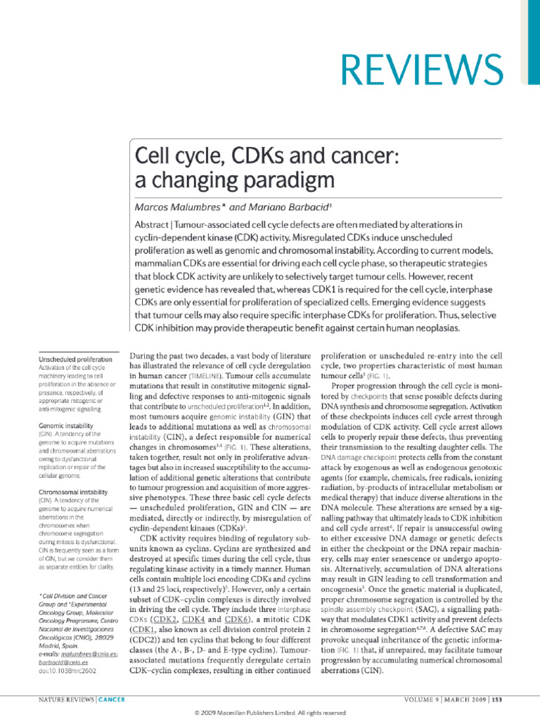 Cell Cycle, CDKs and Cancer: A Changing Paradigm | PDF