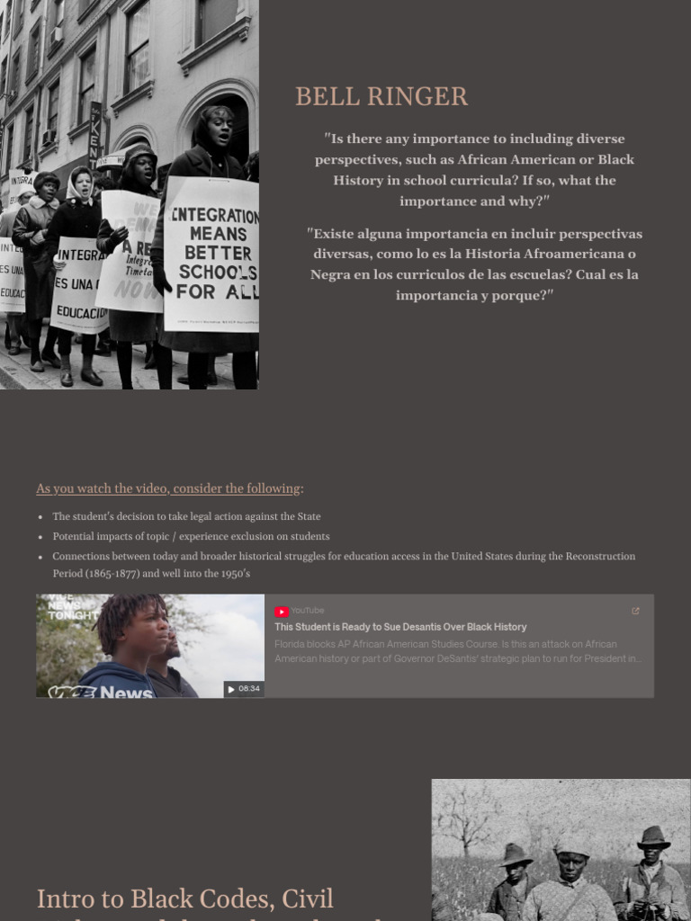 Intro To Black Codes Civil Rights and The 13th 14th 15th Amendments ...