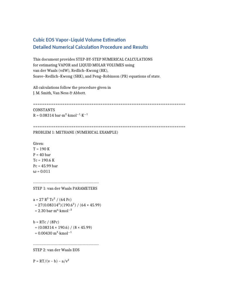 Assignment 6 - Cubic Equation of State | PDF | Physics | Physical Chemistry