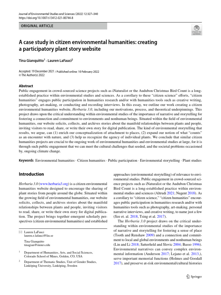 A Case Study in Citizen Environmental Humanities | PDF | Humanities ...