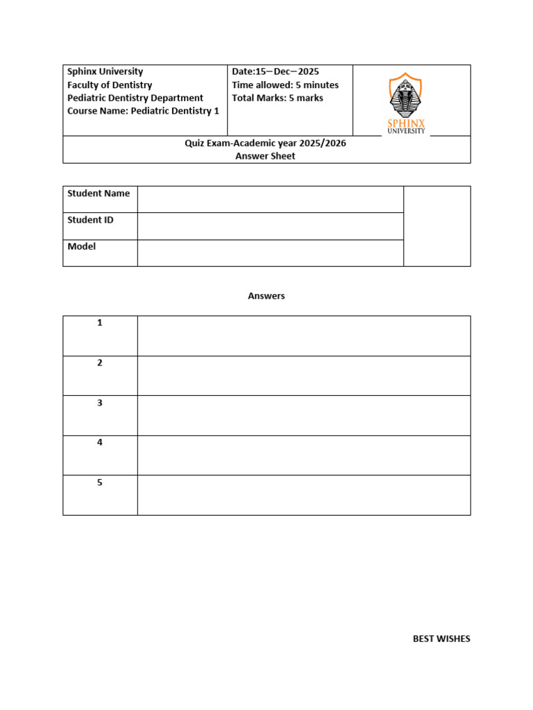Answer Sheet Sphinx University | PDF