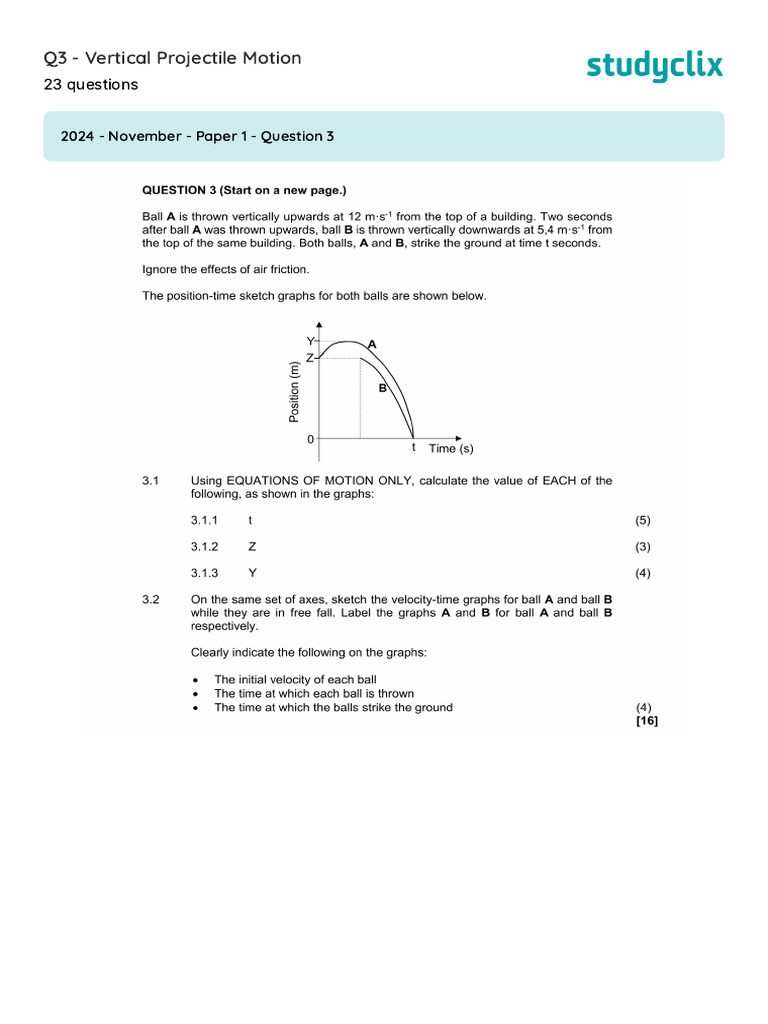 Q3 - Vertical Projectile Motion Questions | PDF