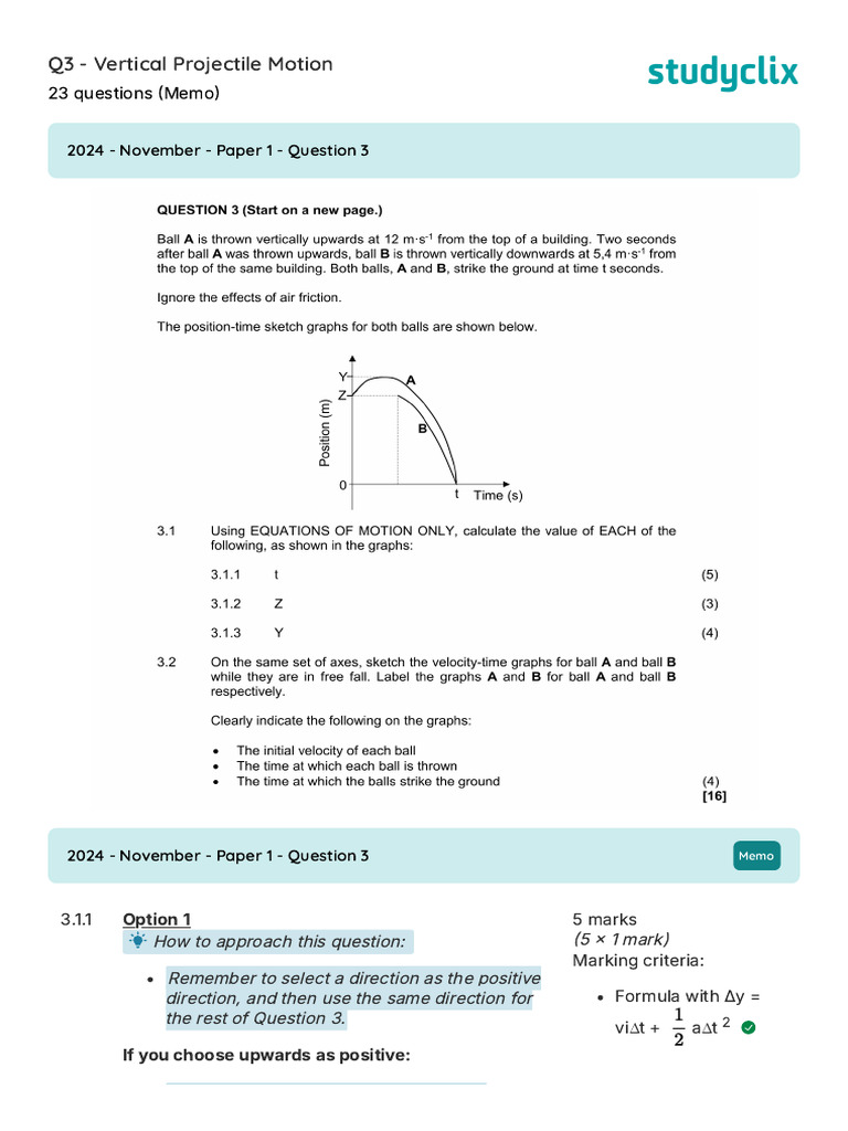 Q3 - Vertical Projectile Motion Questions With Memos | PDF | Force ...