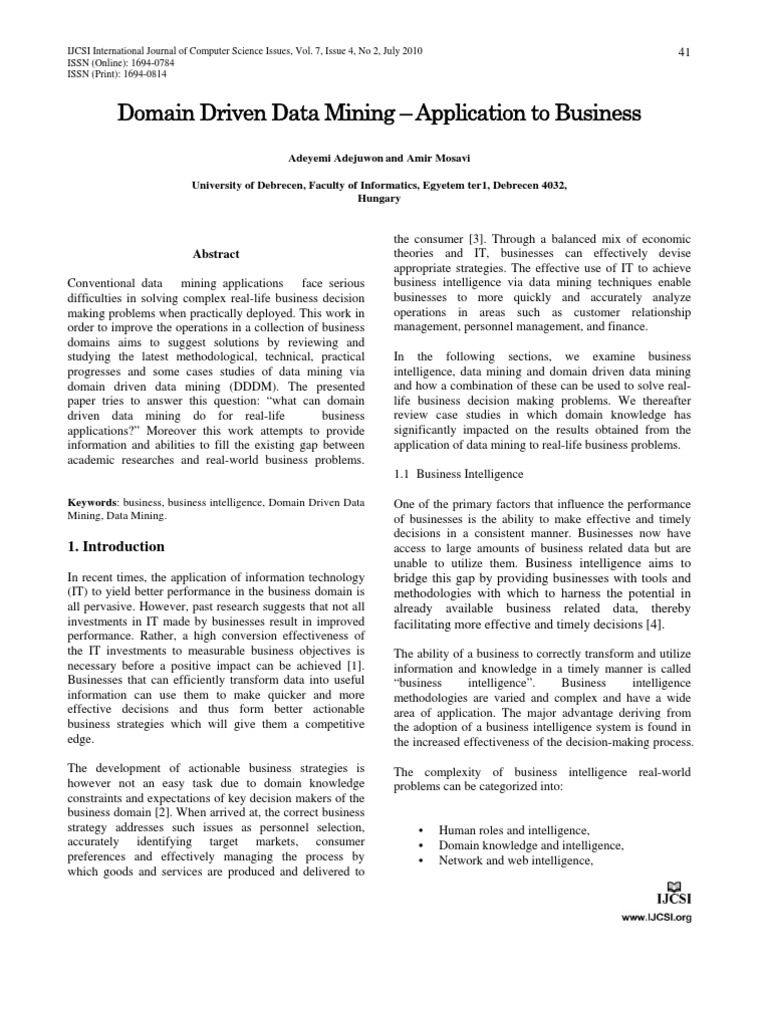 D3m Domain Driven Data Mining Application To Business Intelligence Pdf Data Mining