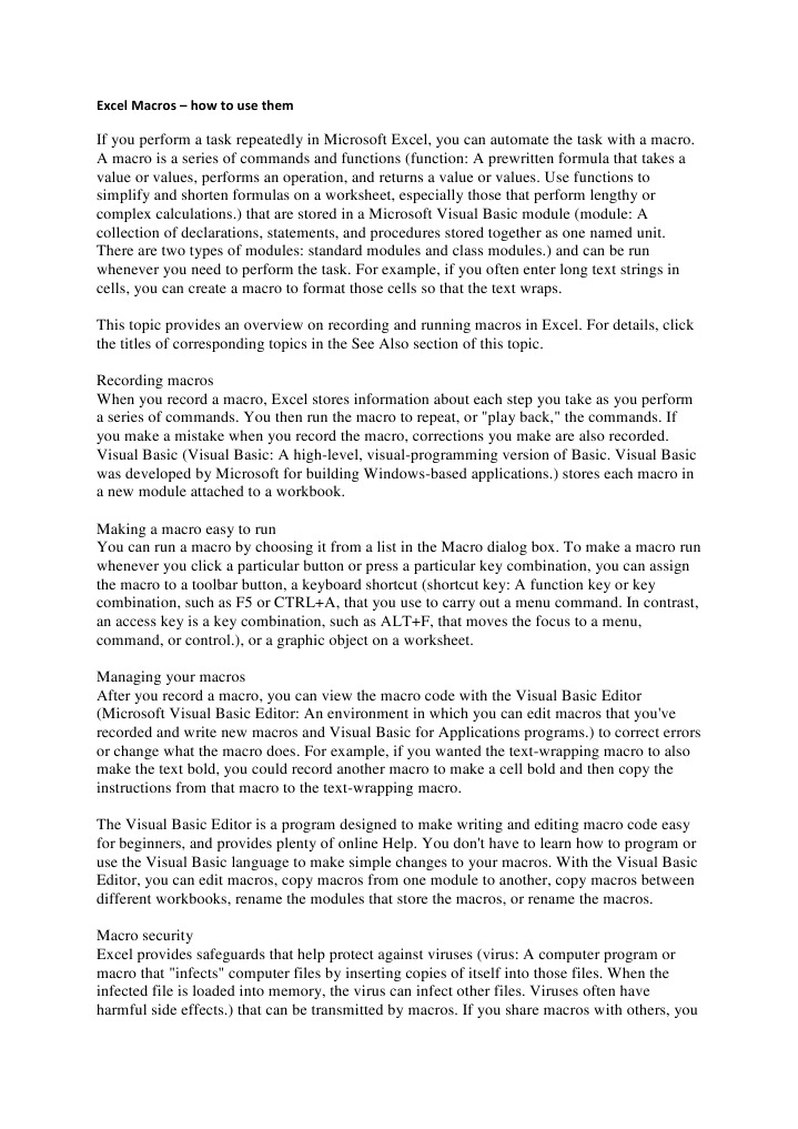 Excel Macros | PDF | Macro (Computer Science) | Microsoft Excel