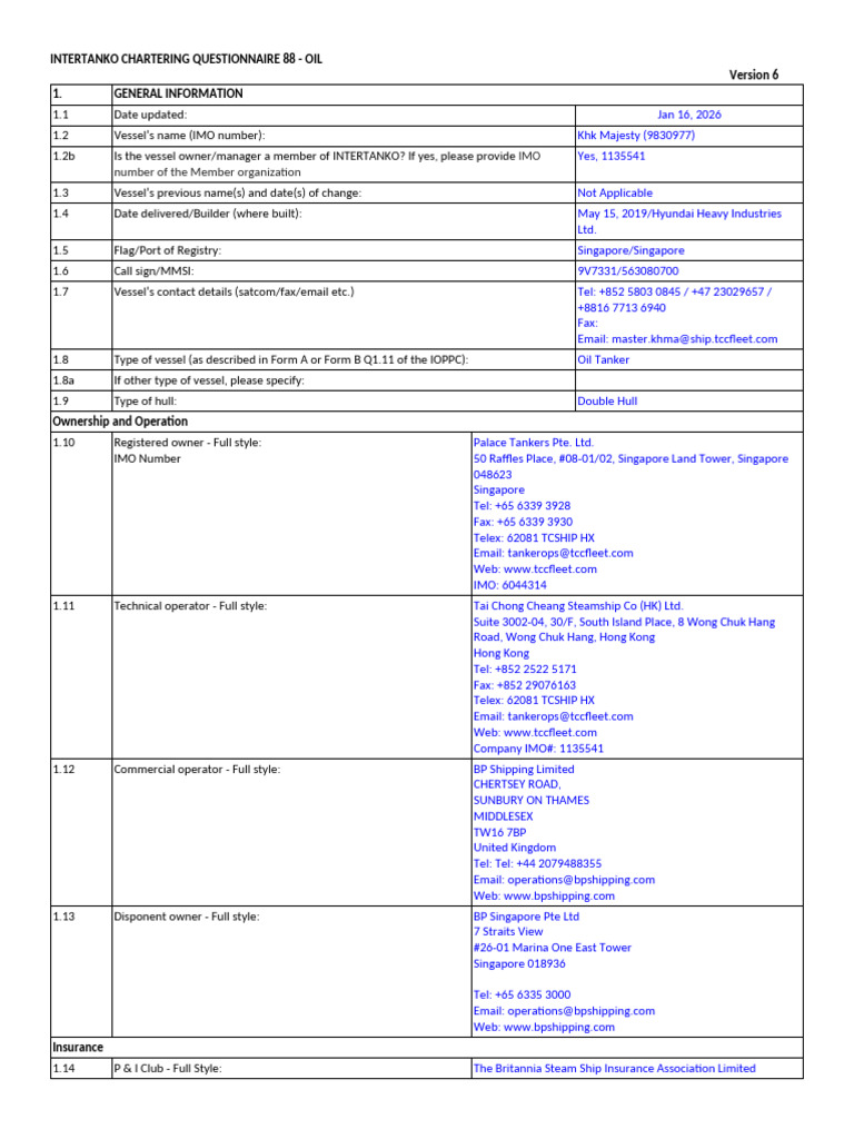 KHK Majesty - Q88 V6 (Oil) 16 Jan 2026 | PDF | Tonnage | Heavy Industry