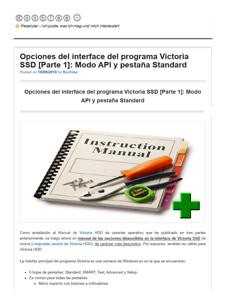 Opciones Del Interface Del Programa Victoria SSD (Parte 1) - Modo API y ...