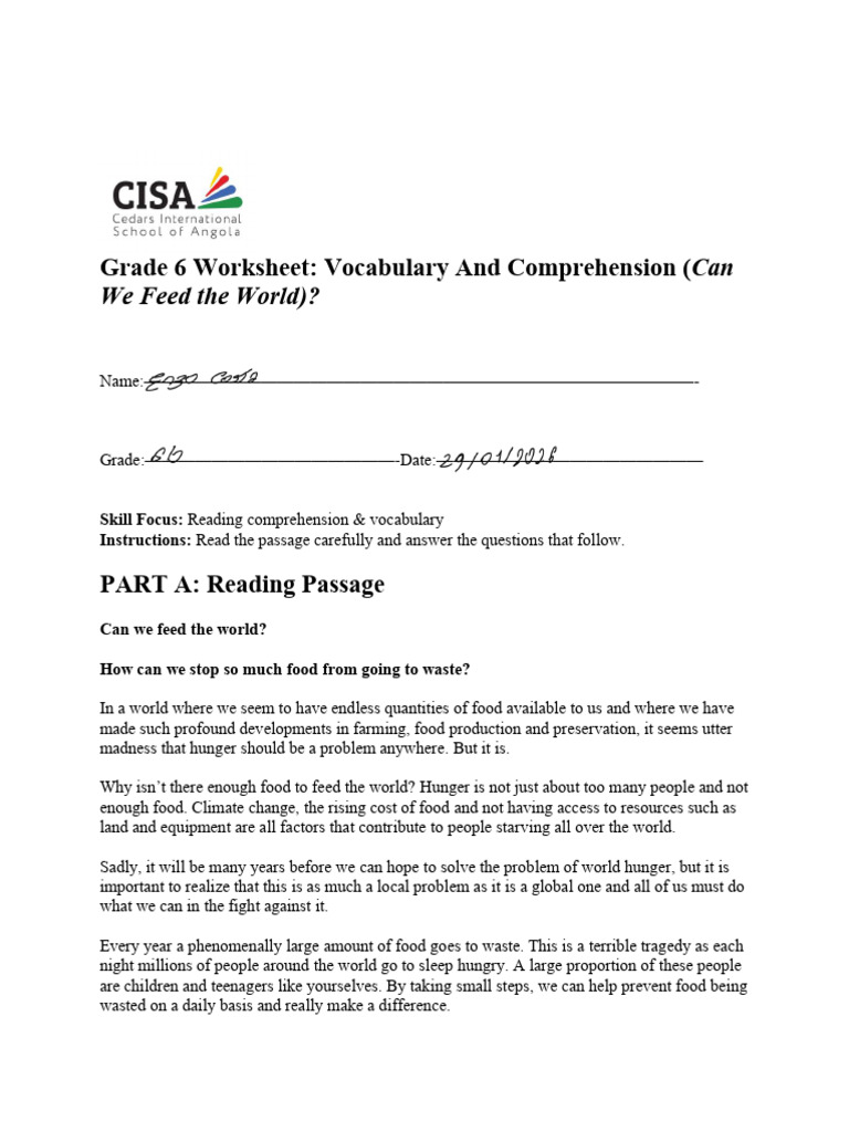 Grade 6 Reading Comprehension PDF | PDF