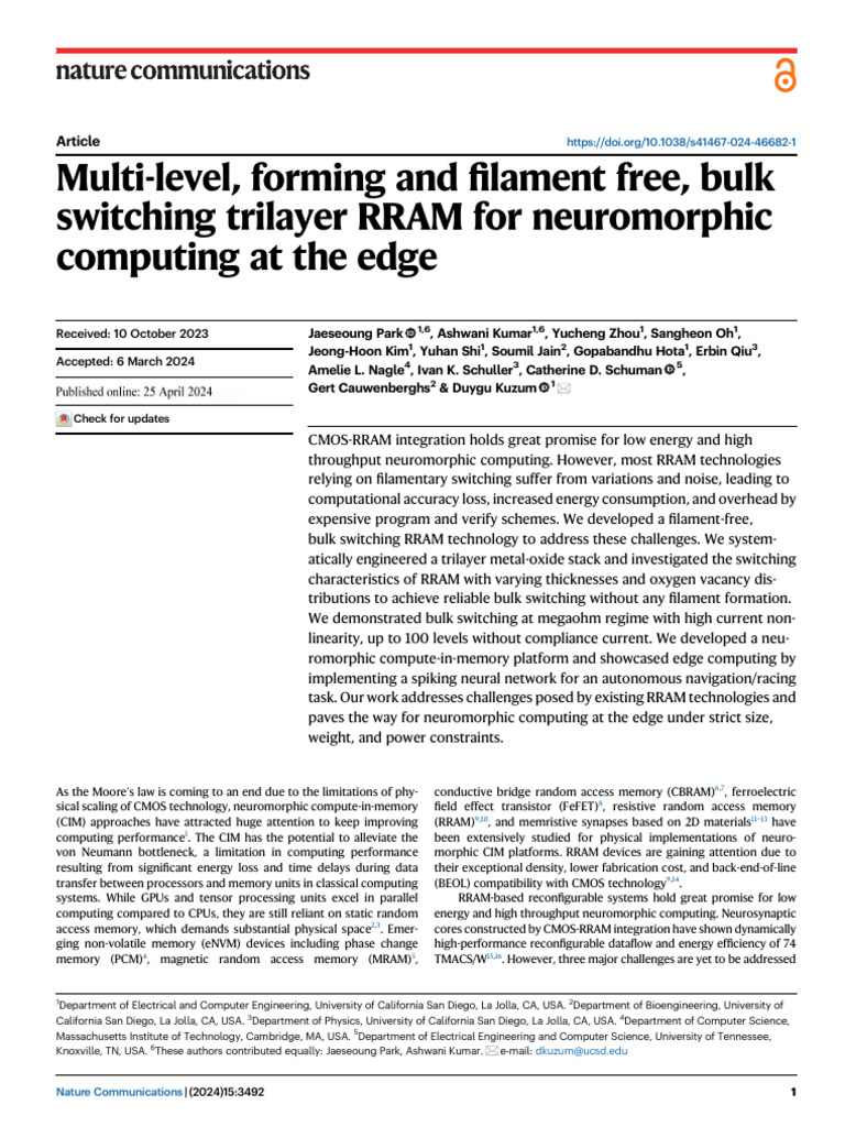 Multi-Level, Forming and Lament Free, Bulk Switching Trilayer RRAM For ...