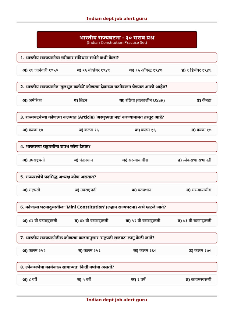Indian Constitution Practice Set | PDF