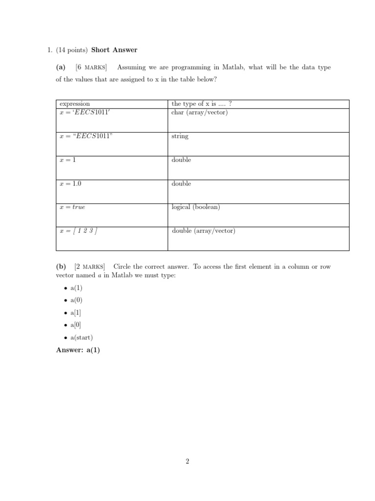 Eecs Test 1 Prep | PDF | Boolean Data Type | Matlab